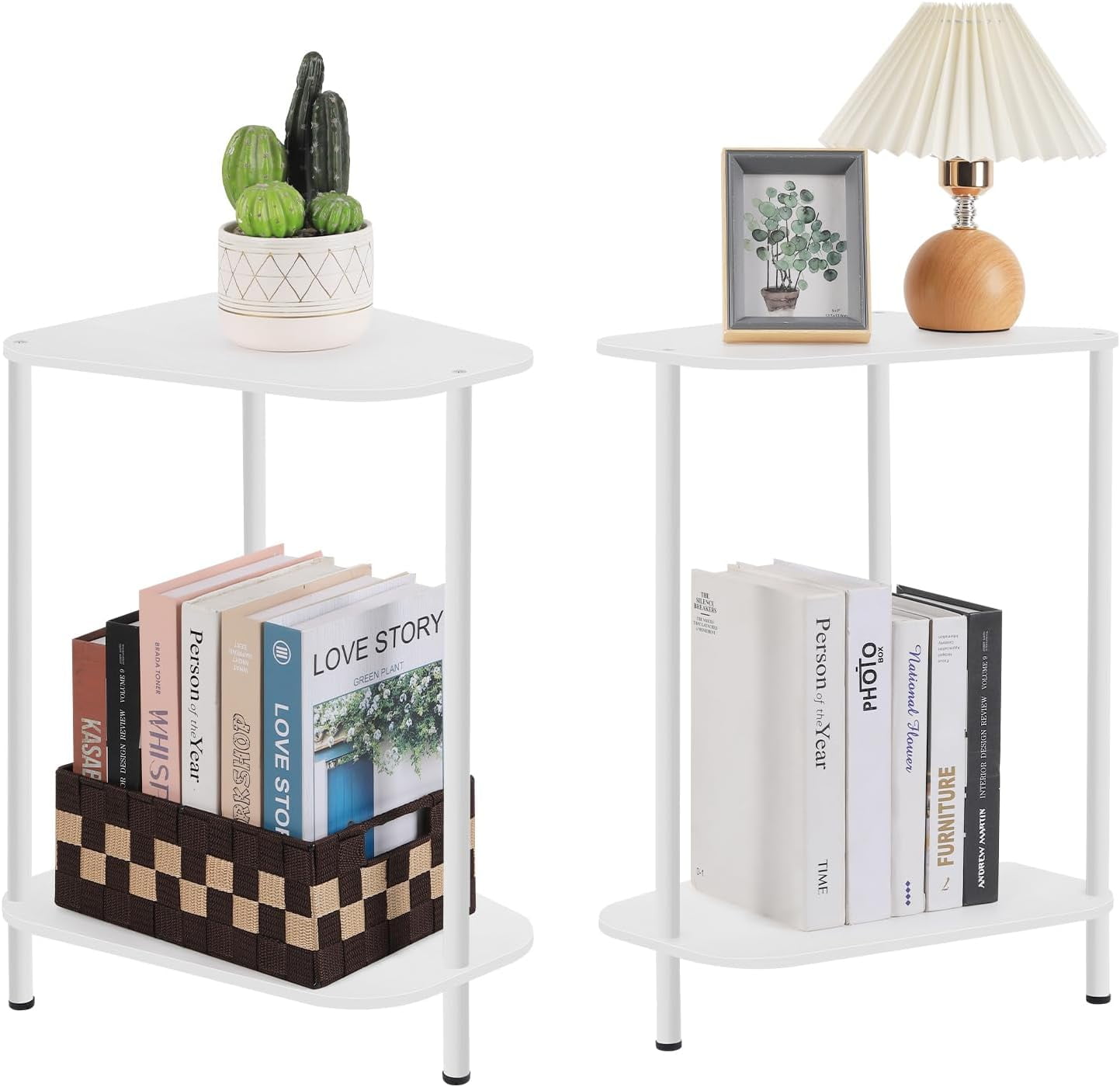 Round Side Table for Living Room, White End Tables Living Room Set of 2 ...