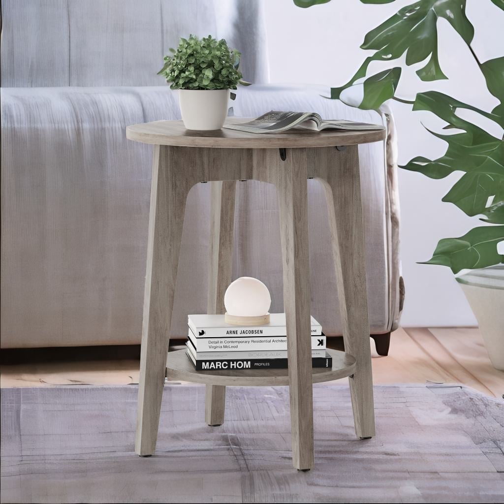 VASAGLE Wooden Round Side Table with 2-Tier Storage, Modern Farmhouse ...
