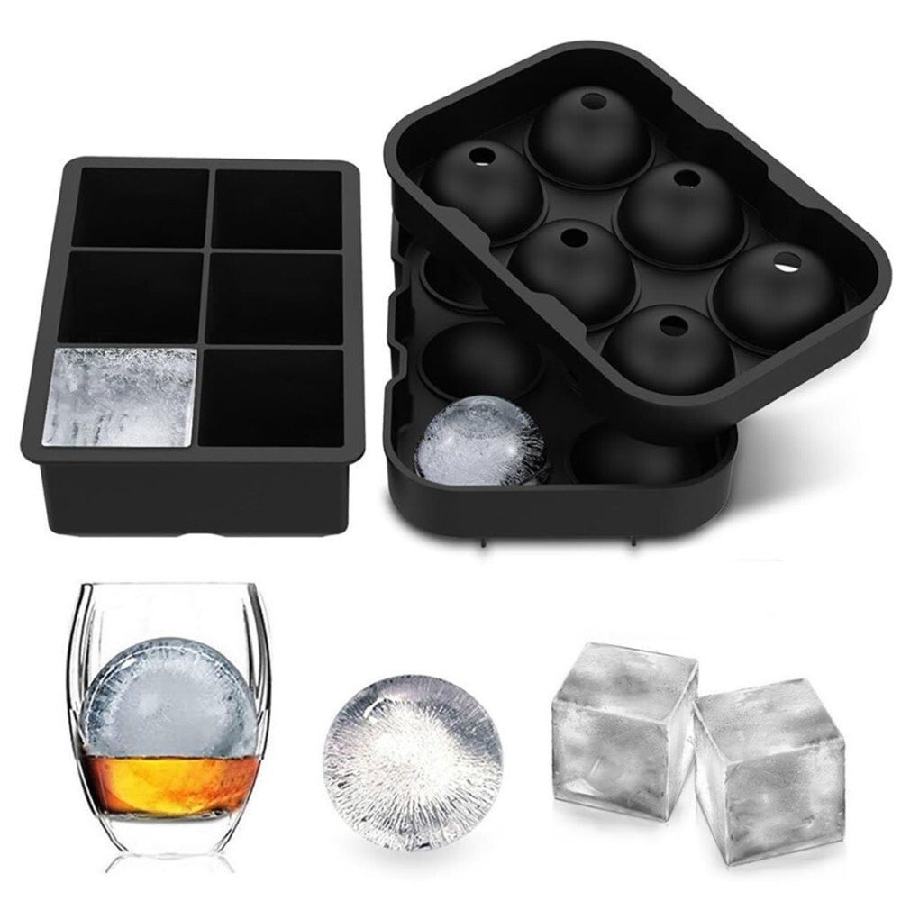 Round Silicone Ice Cube Ball Maker Square Tray Sphere Molds Bar Whiskey ...