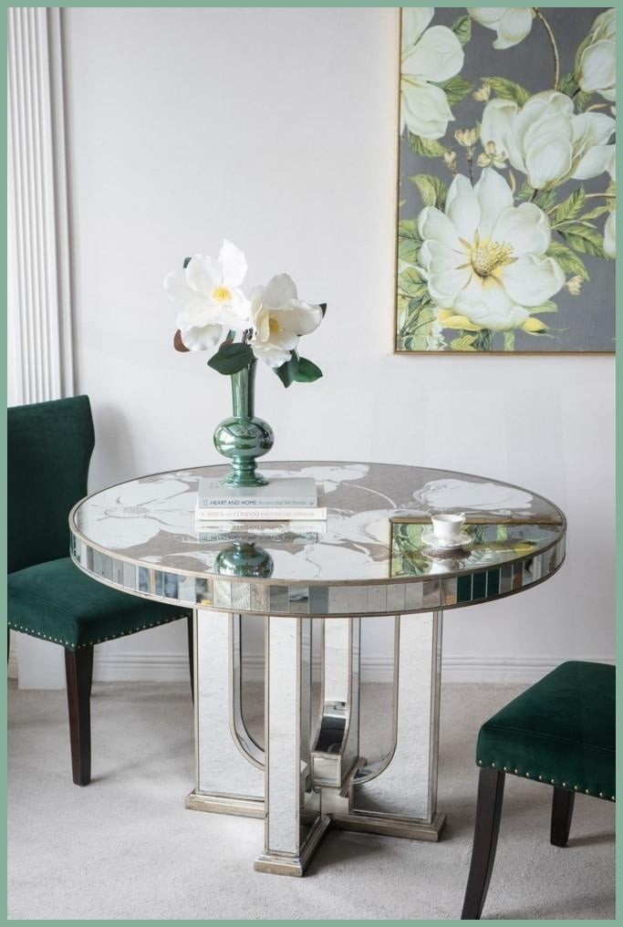 Round Silver Coffee Table with Floral Pattern – Classic-Modern Style ...