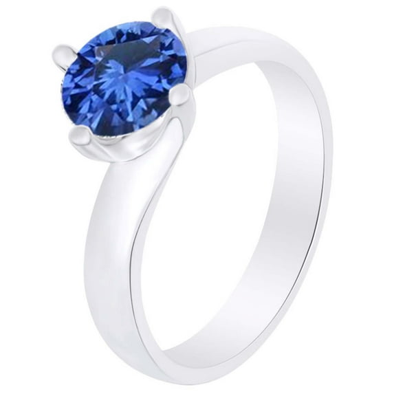 AFFY Round Simulated Blue Sapphire Solitaire Ring 1 Cttw 14k White Gold ...