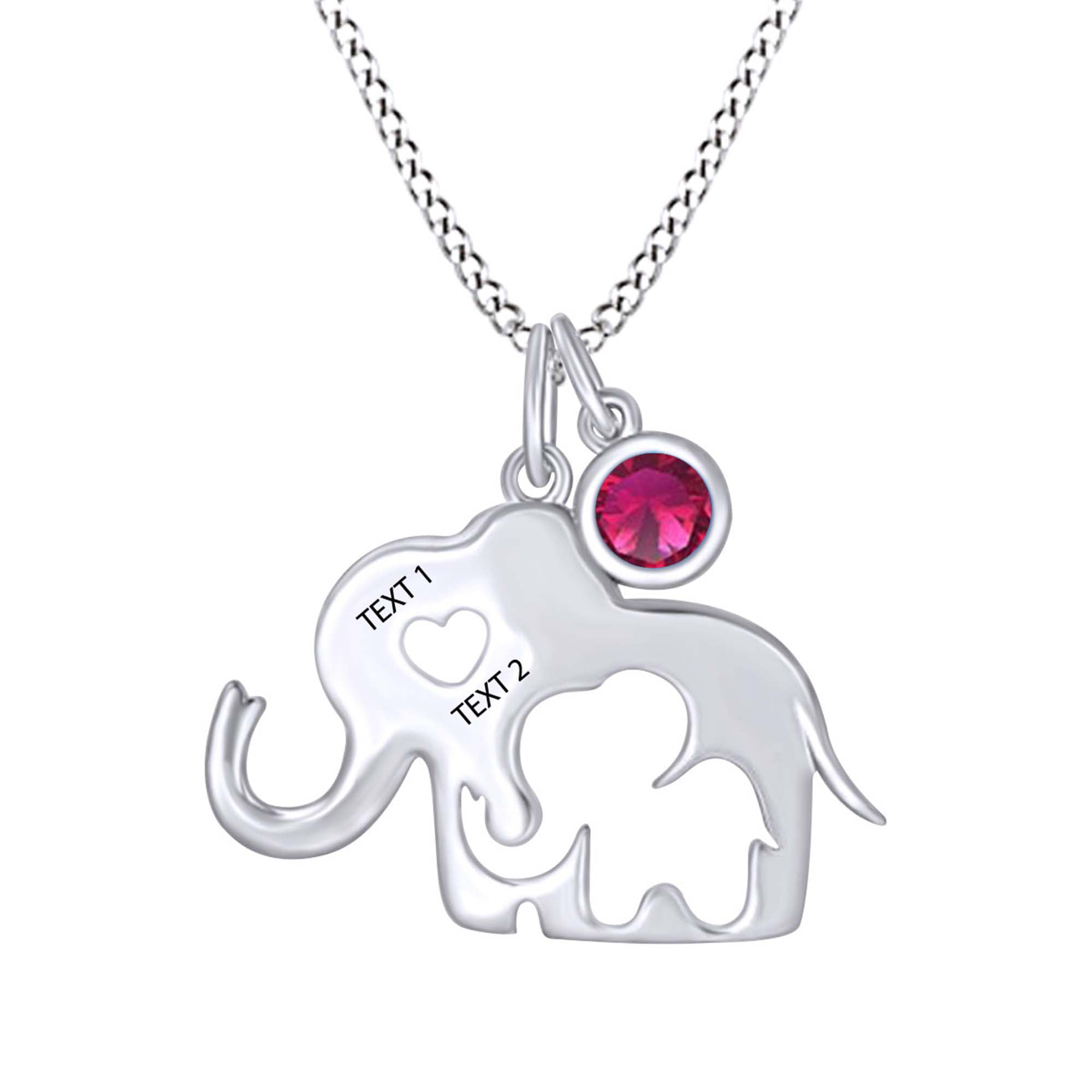 AFFY Round Simulated Ruby Mom & Baby Elephant Engrave Pendant Necklace ...