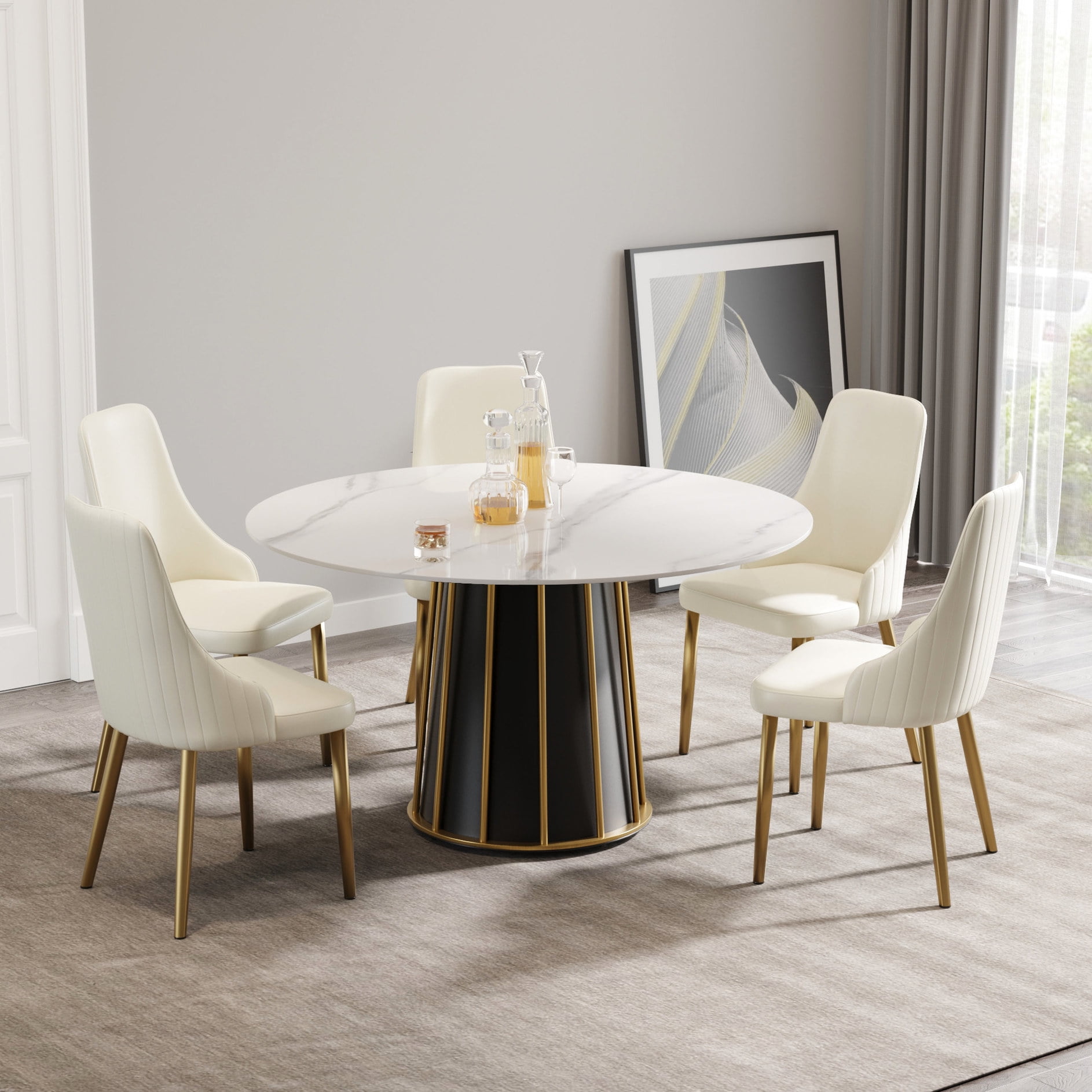 Round Sintered Stone Dining Surface | Seats 6 in Dining Space | Iron ...