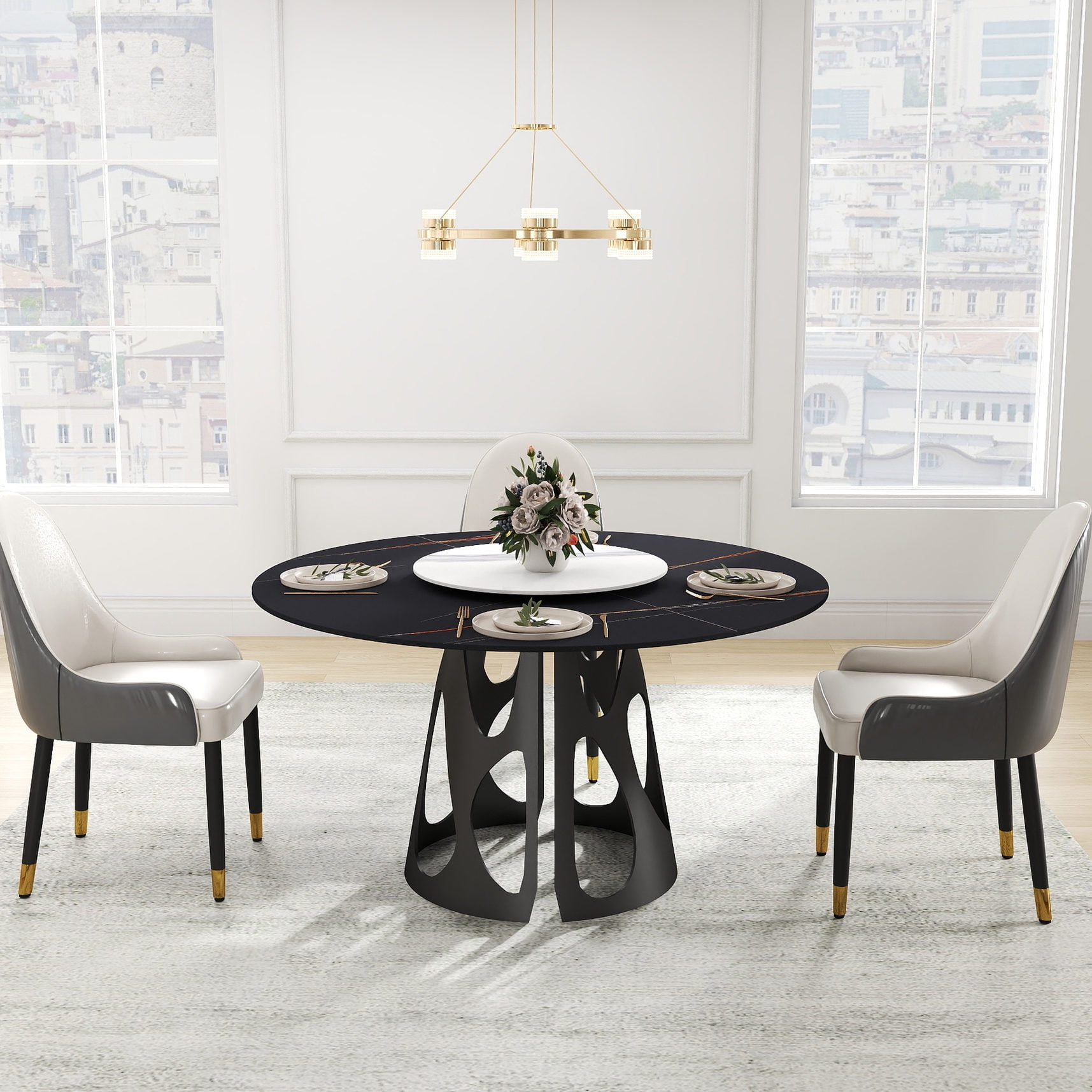 Round Sintered Stone Dining Table, 53" Diameter, 6 - Person Capacity ...