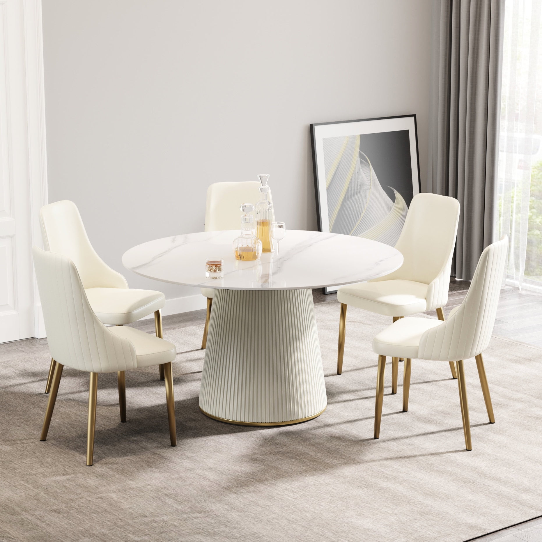 Round Sintered Stone Dining Table | Fits 6 in Dining Space | Natural ...