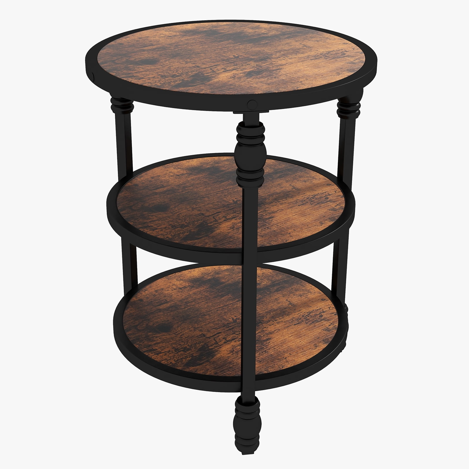 Round Small Coffee Table, 3 Tier Round Side Table, Wooden Round Bedside ...
