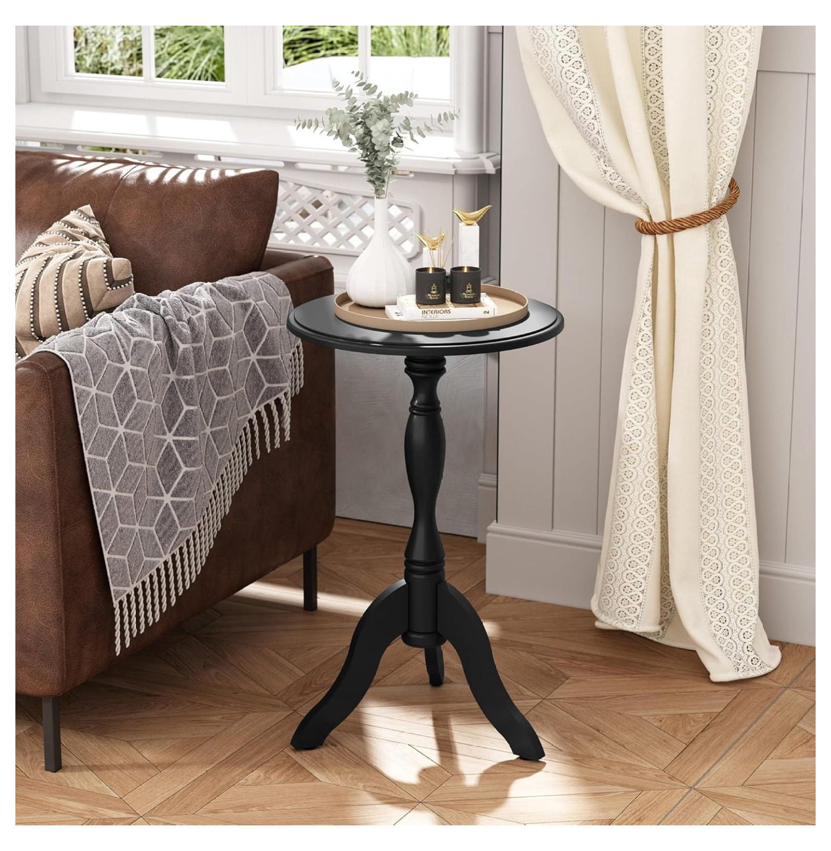 Round Small End Table Wooden Side Table Pedestal Side Table Vintage ...