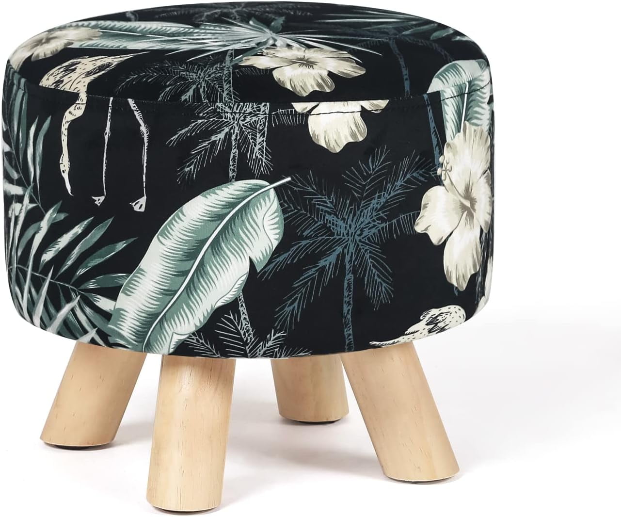 Round Small Footrest Ottoman Velvet Fabric Padded Footstools with Anti ...