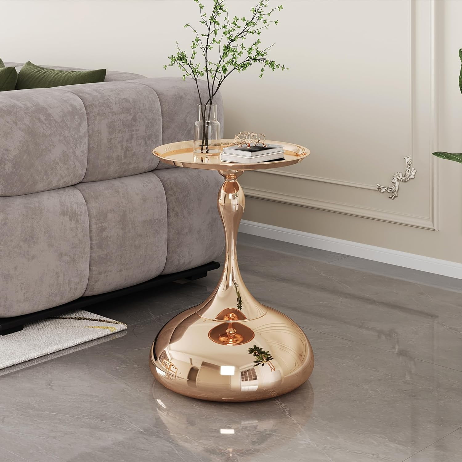 Round Small Metal Side Table, Mid Century End Table, Vintage Pedestal ...