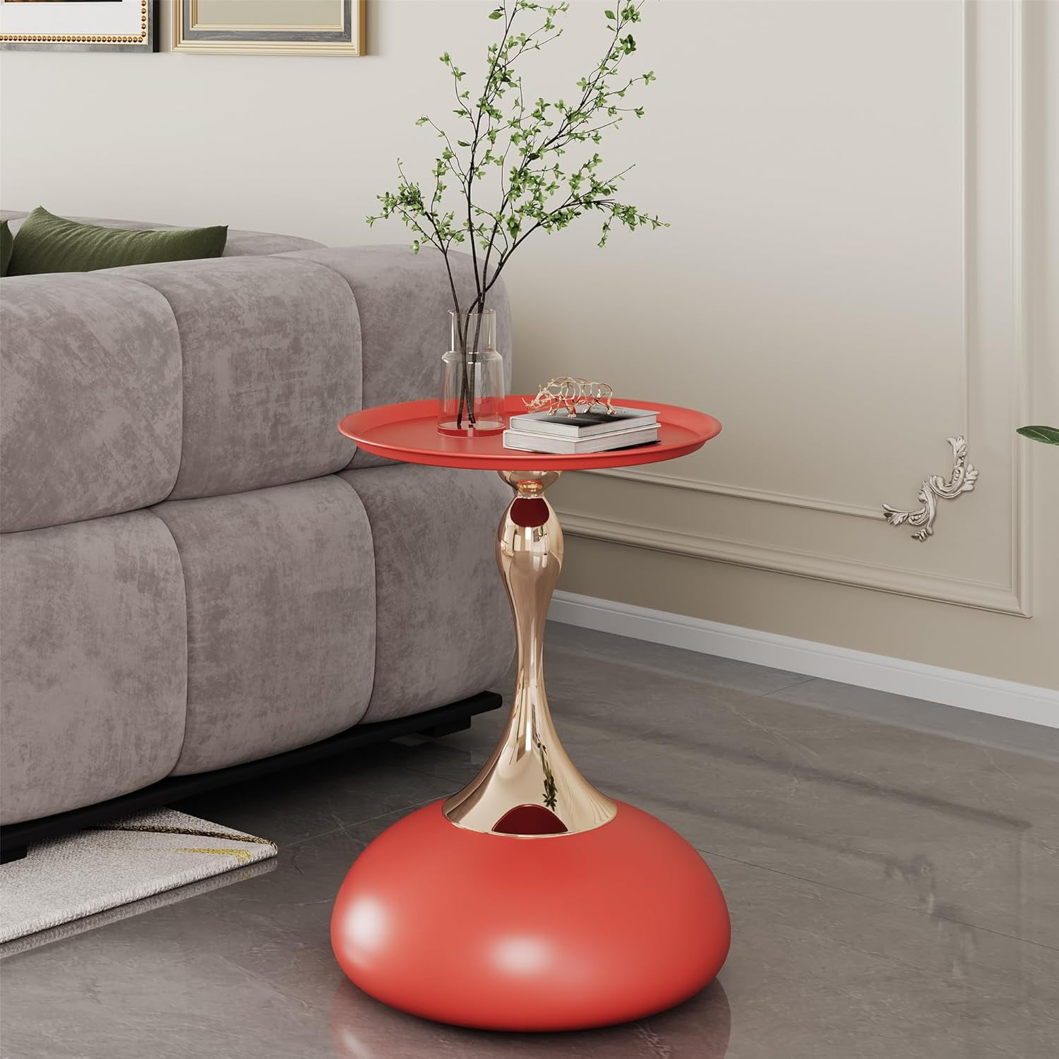 Round Small Metal Side Table, Mid Century End Table, Vintage Pedestal ...