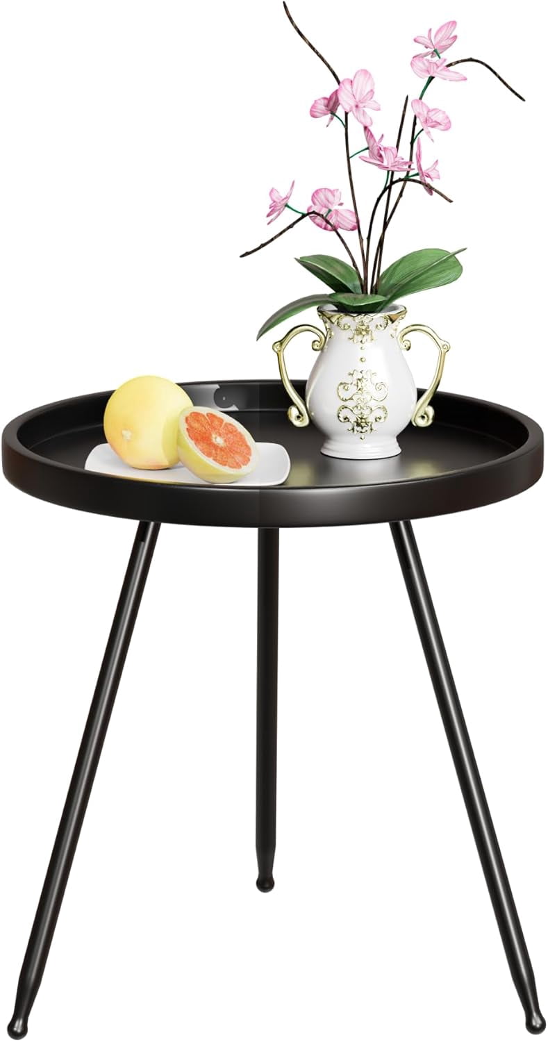 Round Small Side Table Indoor,Black Metal Circle End Table Outdoor,Mid ...