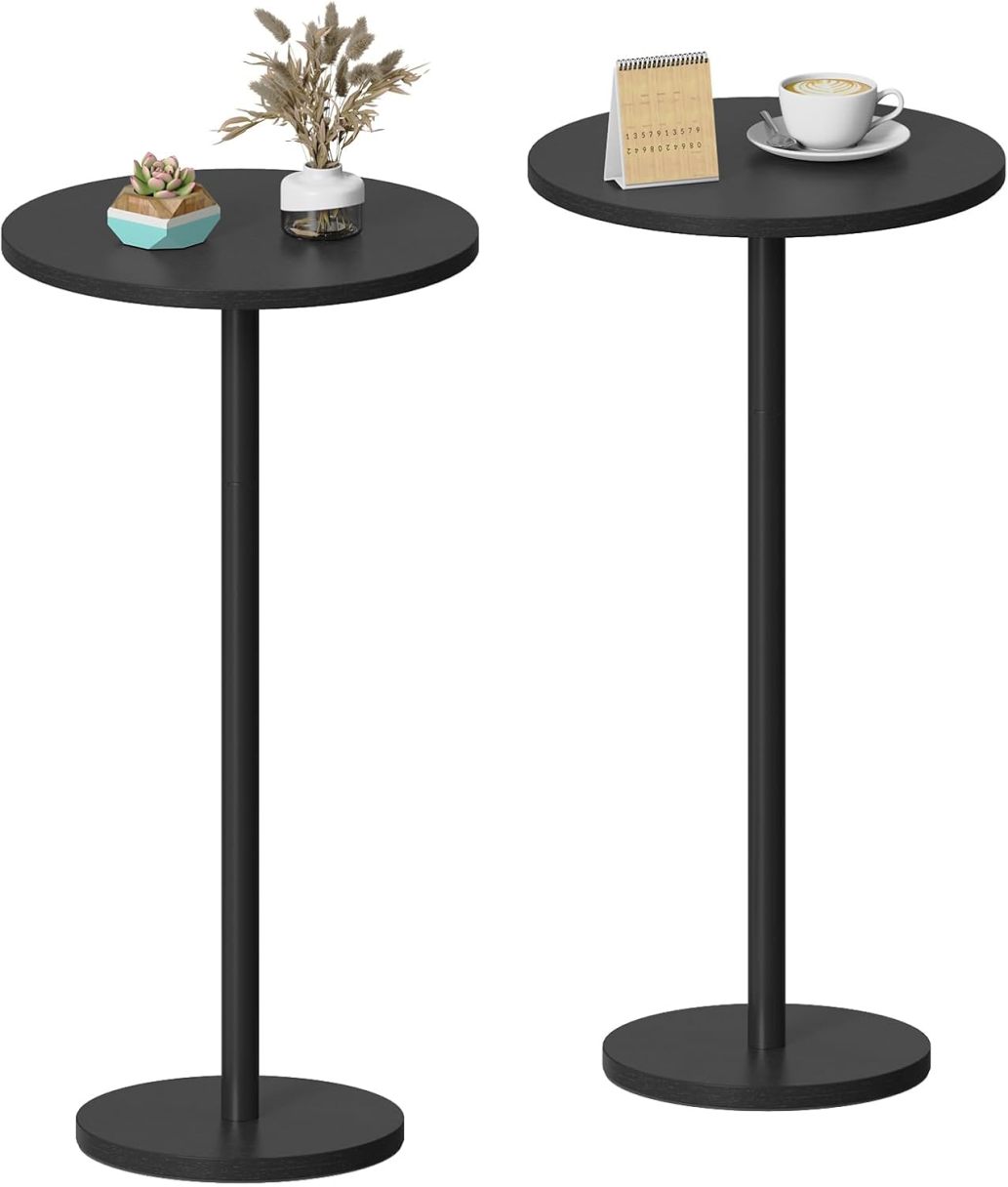 Round Small Side Table Set of 2, Drink Tables for Small Spaces Pedestal ...