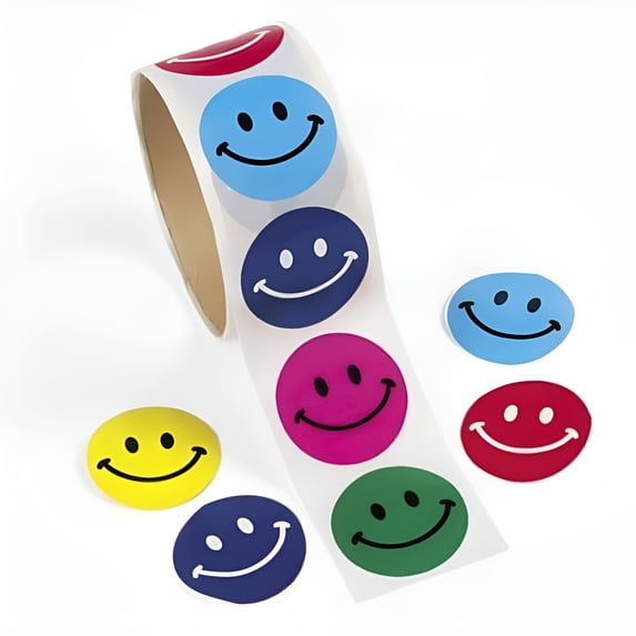 Fun Express Smile Face Stickers, 100Pc Roll, Assorted Colors, 1.5 Inch ...
