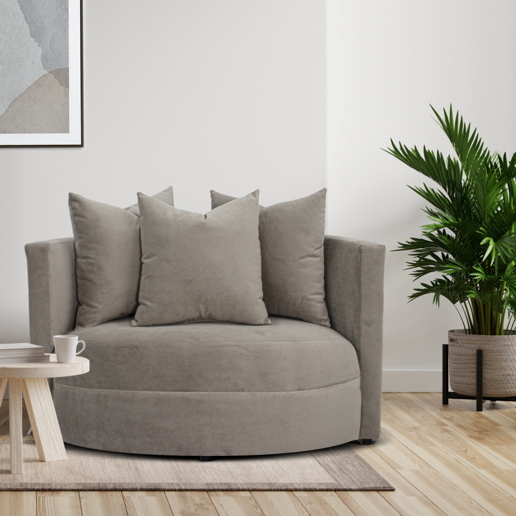 Round Sofa Chair Thick Upholstered Tufted with Three Pillows, Seating ...