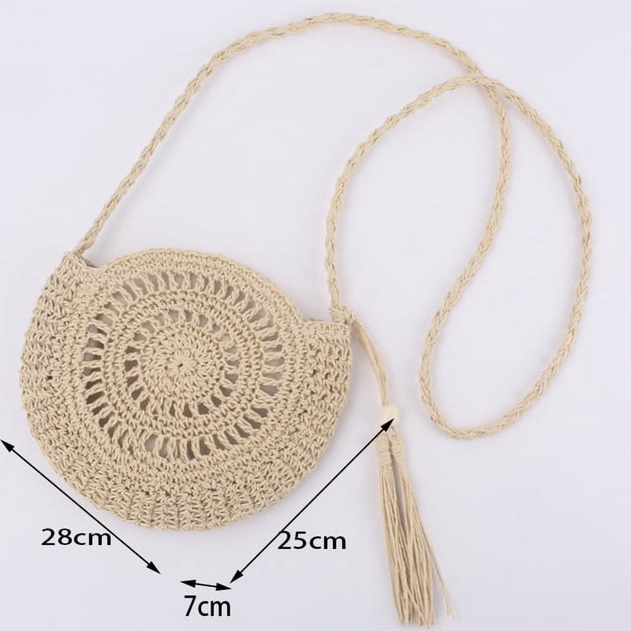 Round Soft Paper Rope Shoulder Bag Tassel Summer Beach Handmade ...
