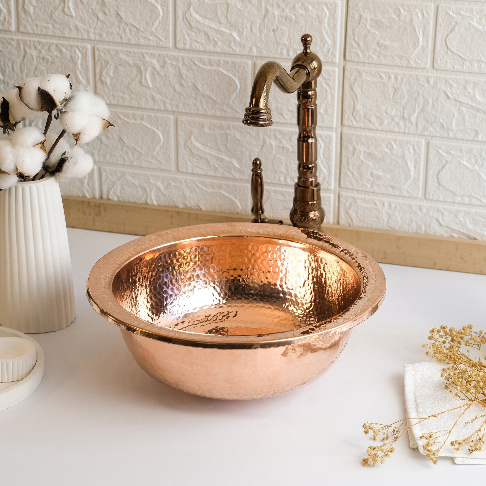 Handmade Round Dark Copper Drop-In Sink | Farmhouse Undermount/Drop-In ...