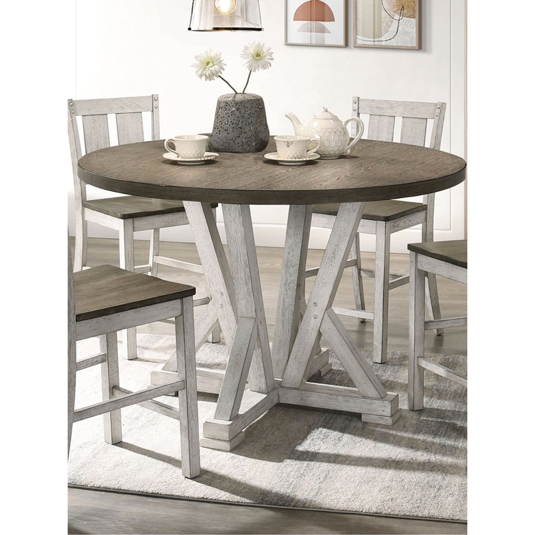 Round Solid Dining Table | For Rustic Dining Experience | Two - tone ...