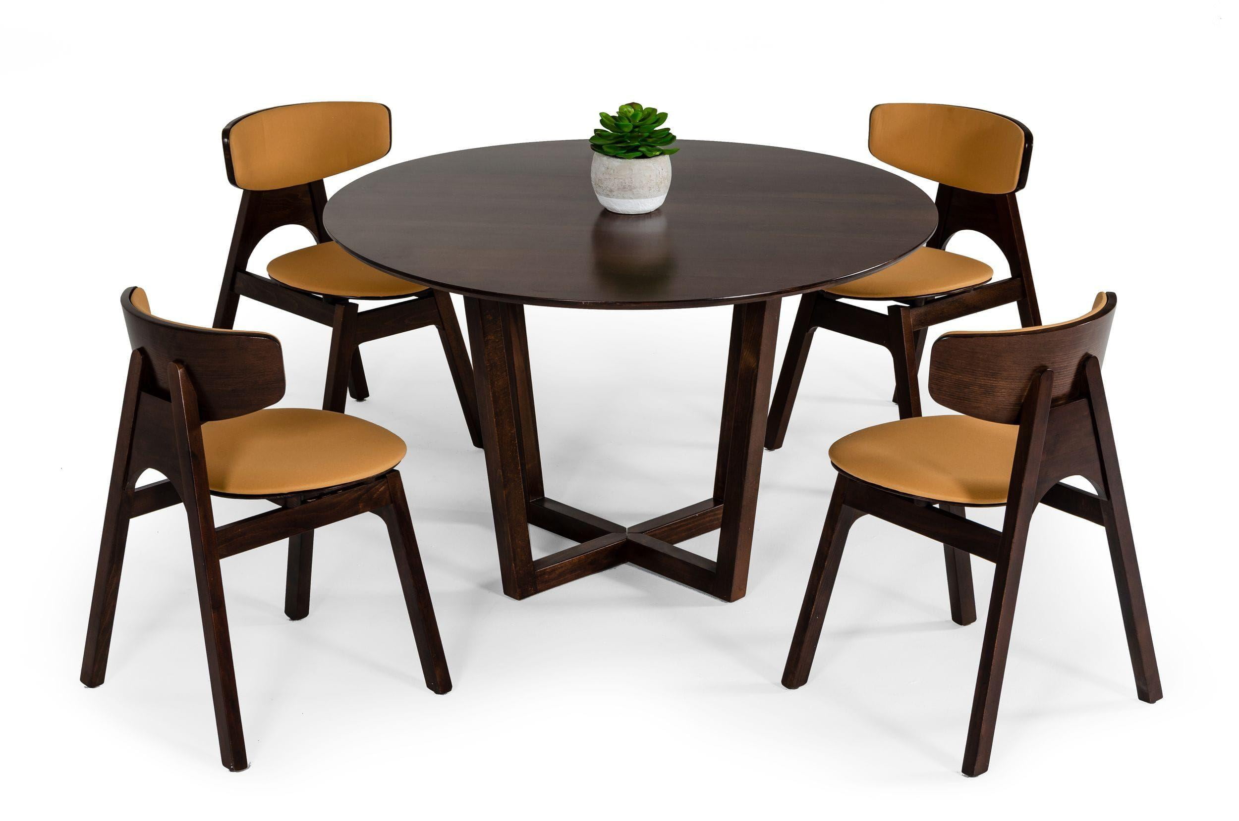 Round Solid Walnut Beechwood Dining Table Set 5Pcs Modrest Legacy VIG ...