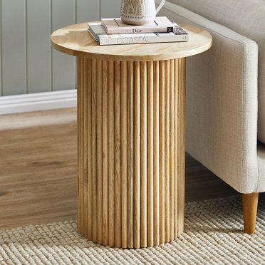 Round Solid Wood End Table Brown Pedestal Side Table Living Room ...