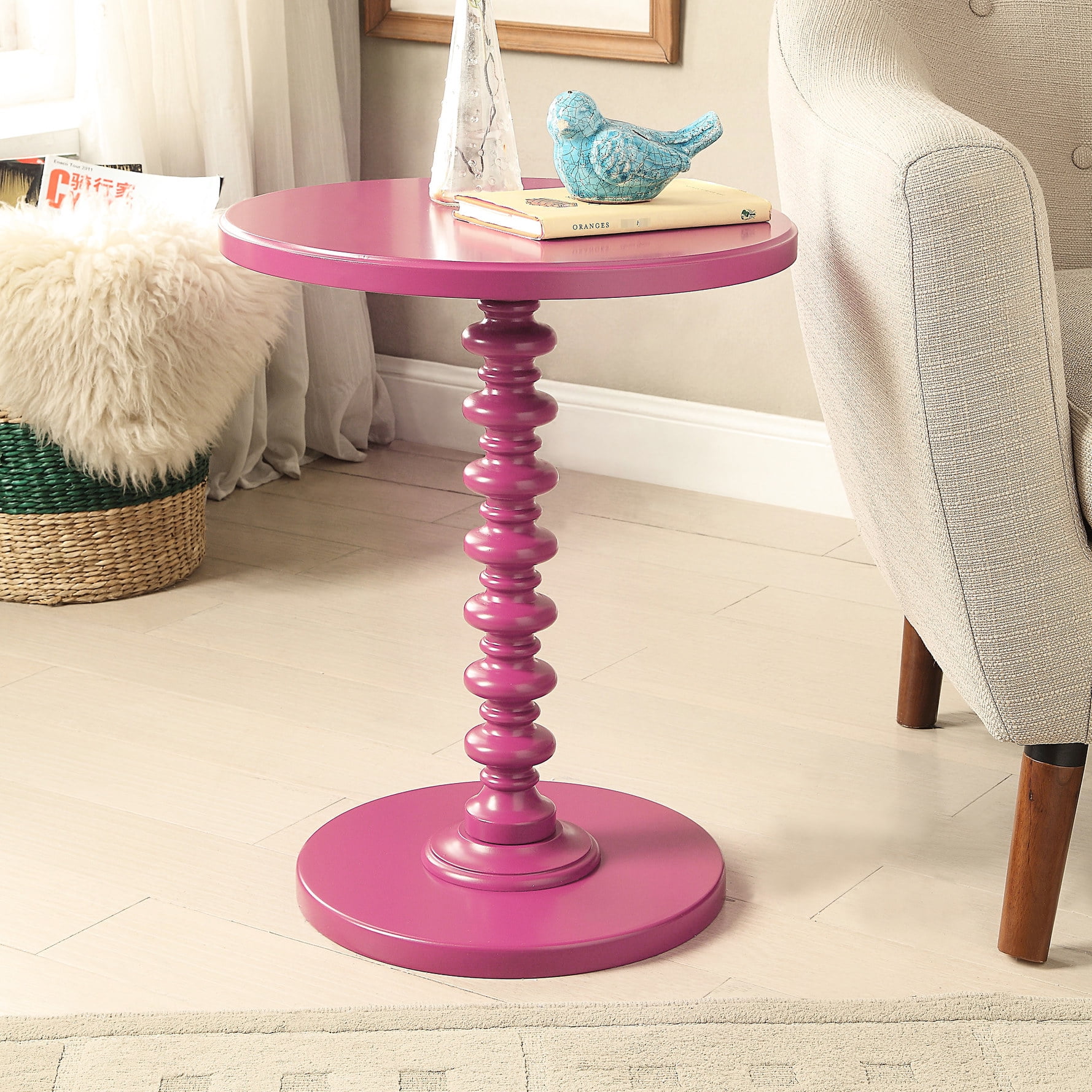 Round Solid Wood & MDF Accent Table with Pedestal Base - Adds Color to ...