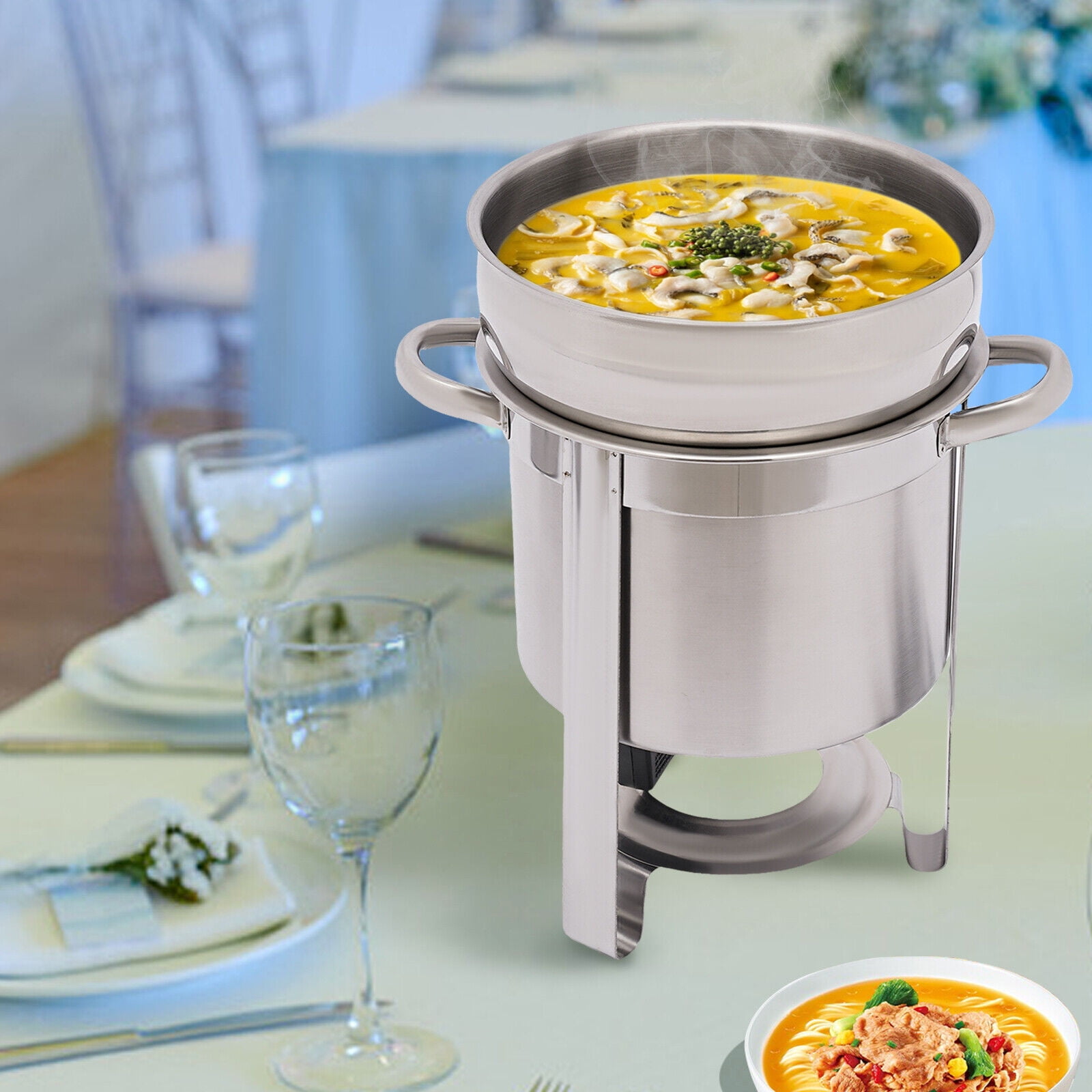 Round Soup Chafer Stainless Steel Catering Chafing Dish Food Pan Warmer ...
