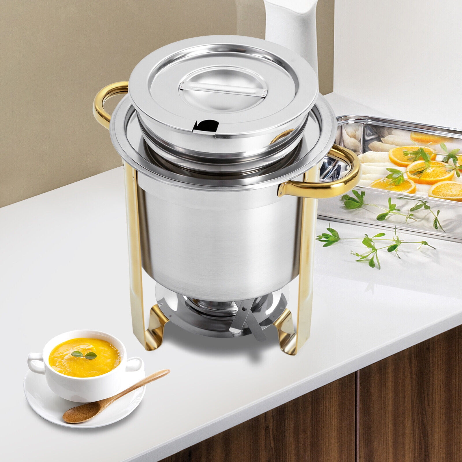 Round Soup Warmer Stainless Steel, Large Soup Chafer with Pot Lid and ...