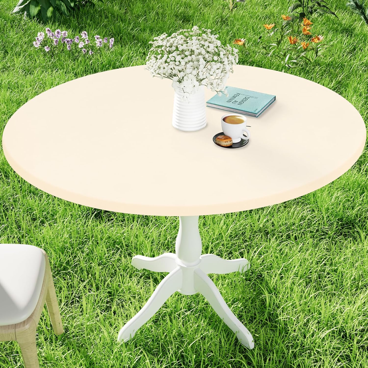 Round Spandex Table Cloth, Elastic Fitted Waterproof Tablecloths for 18 ...