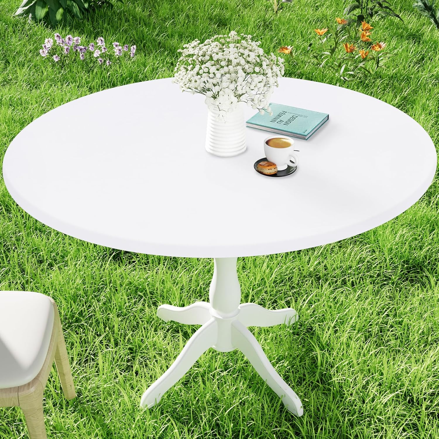 Round Spandex Table Cloth, Elastic Fitted Waterproof Tablecloths for 25 ...
