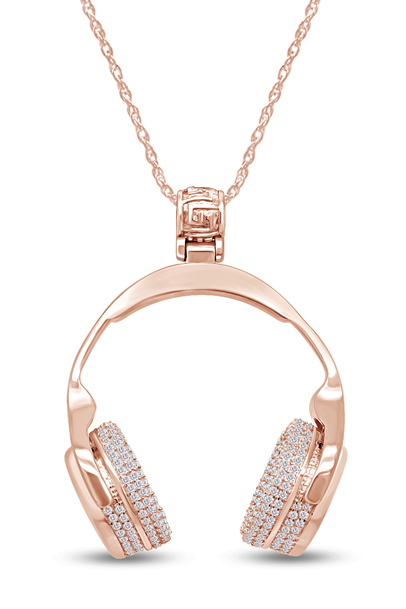 AFFY Round Sparkling White Cubic Zirconia Music Lover Headphone Pendant ...