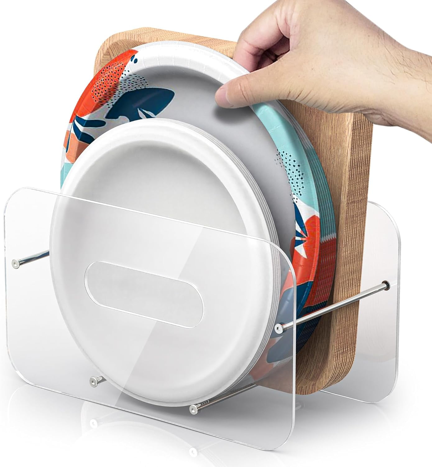 Round/Square Plastic, Foam & Paper Plate Dispenser, Space-Saving 7-12 ...