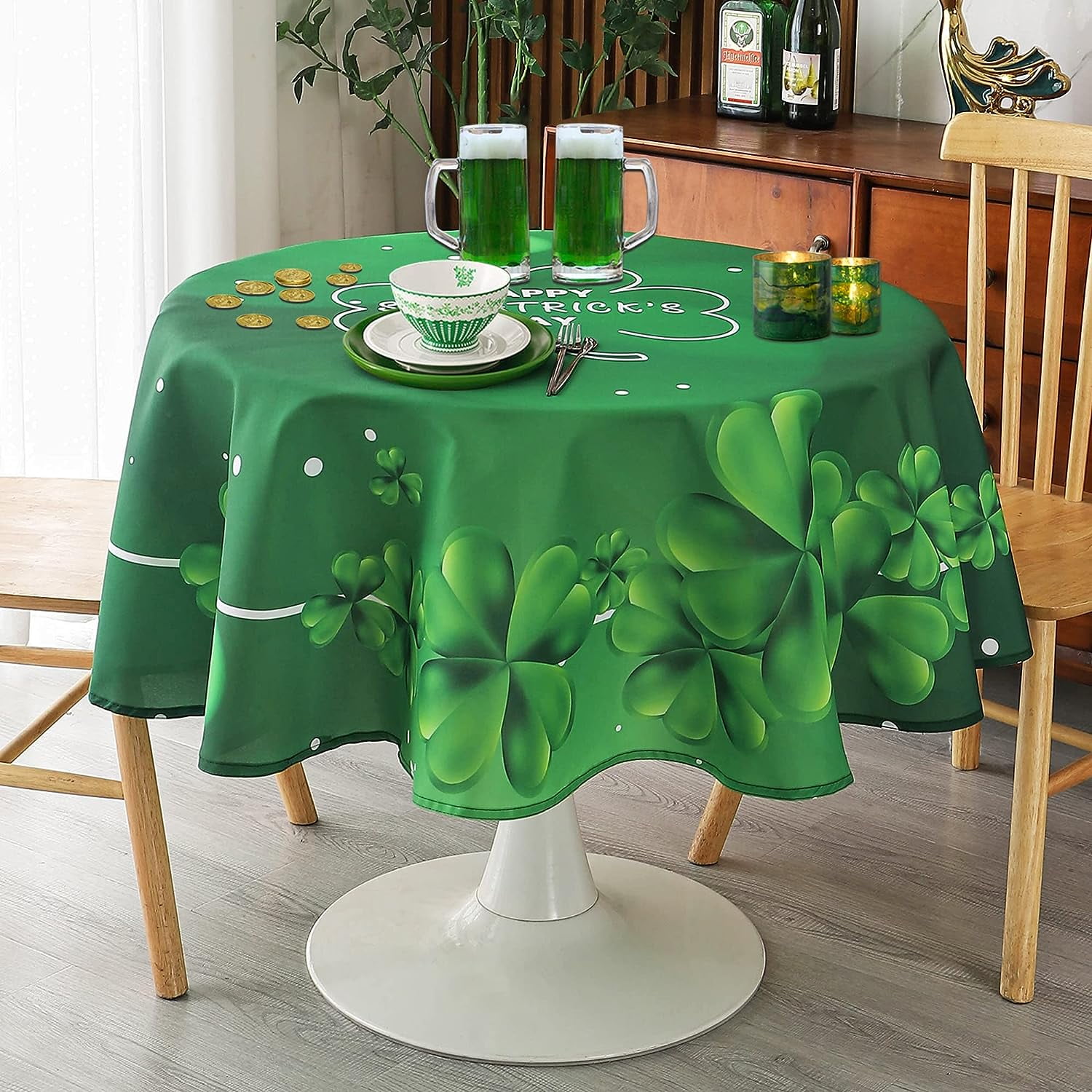 Round St. Patrick''s Day Tablecloth - Green Irish Clover Table Cloth ...