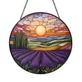 Round Stained Glass Lavender Field Window Art Sunset Landscape ...