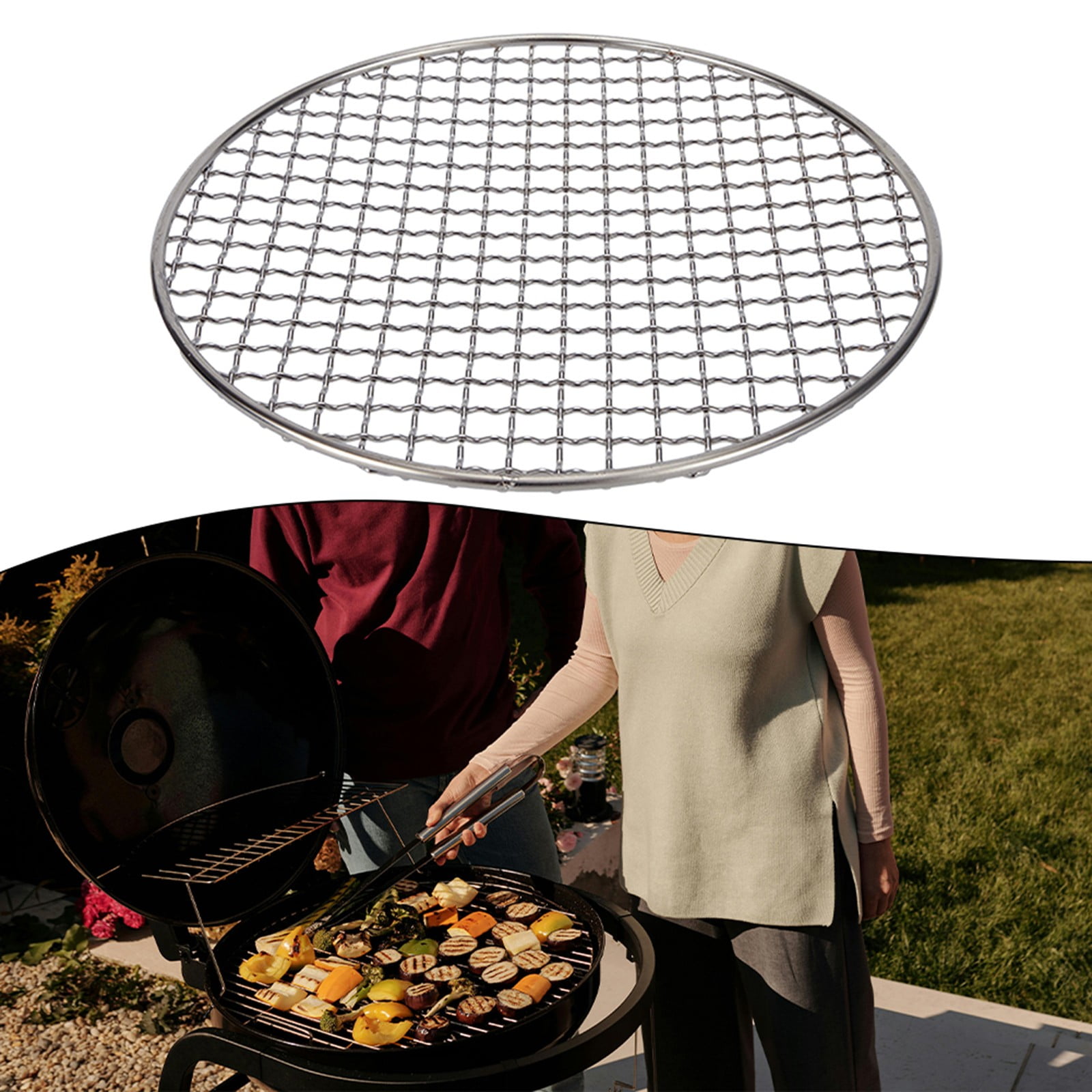 Round Stainless Steel BBQ Mesh Non-Stick Korean BBQ Mesh Bacon/BBQ Tool ...