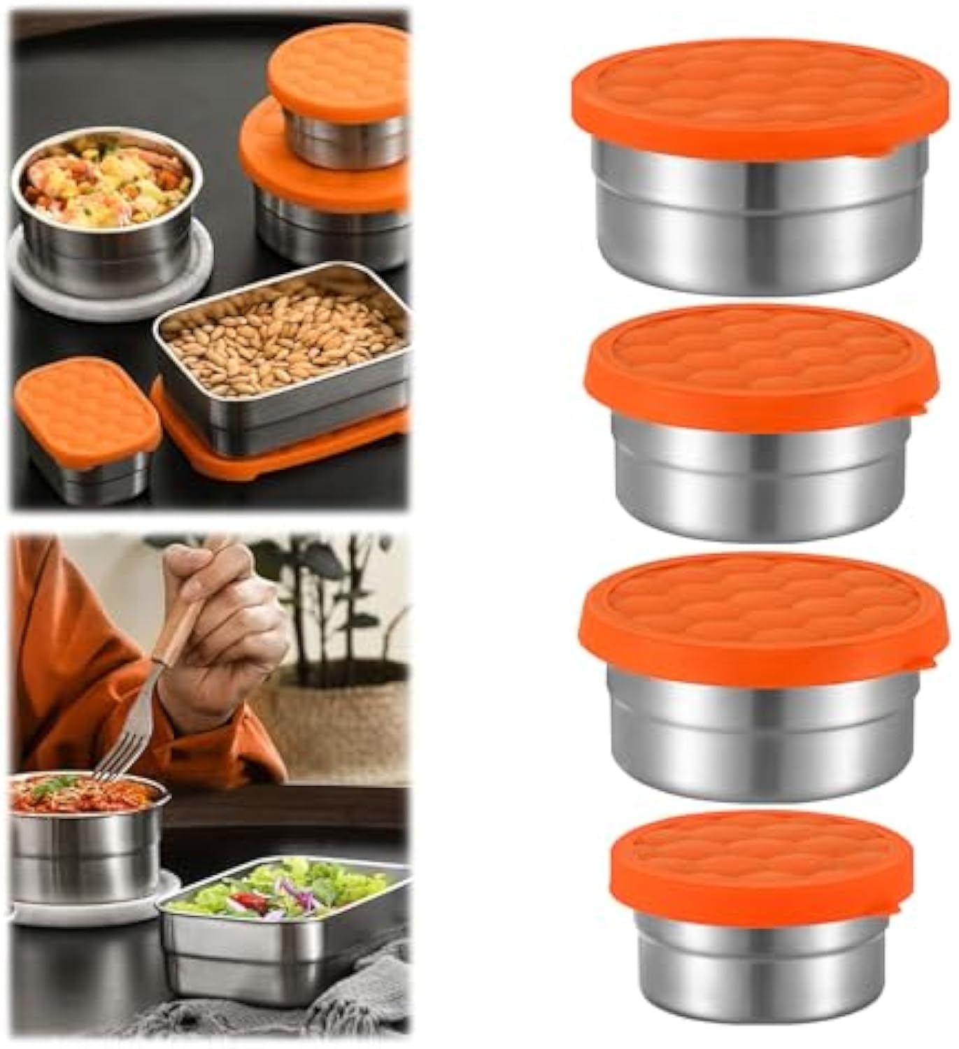 Round Stainless Steel Food Storage Containers Set，Metal Container with ...
