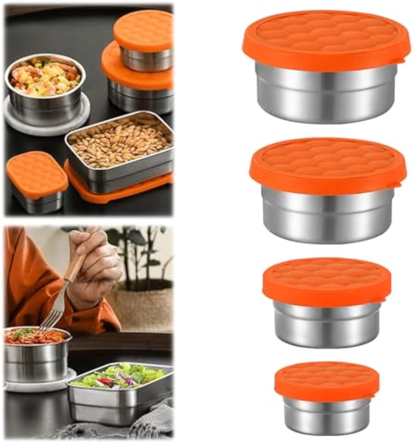 Round Stainless Steel Food Storage Containers Set，Metal Container with ...