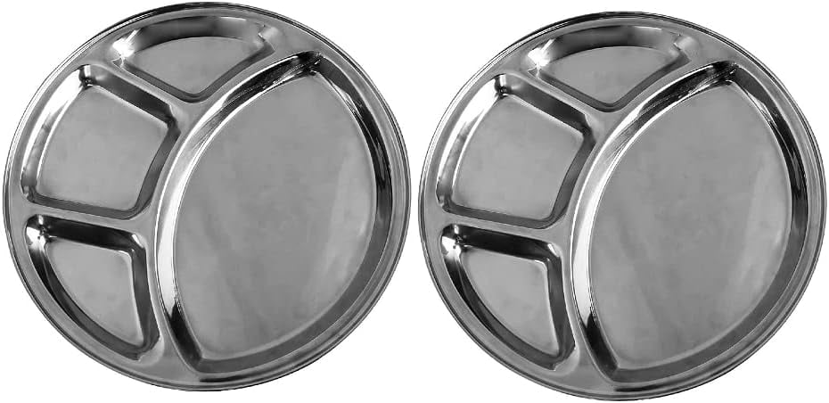 Round Stainless Steel Plate 4 Section/Compartment Great for Camping ...