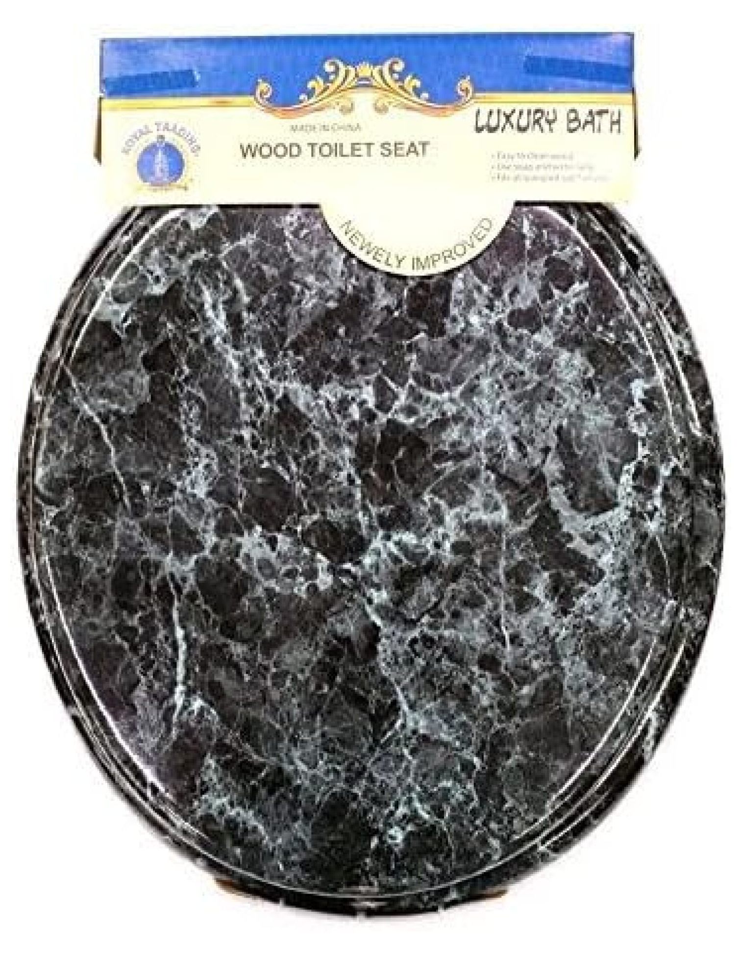Round Standard Veneer Black Marble Wood Toilet Seat Closed Front Lid ...