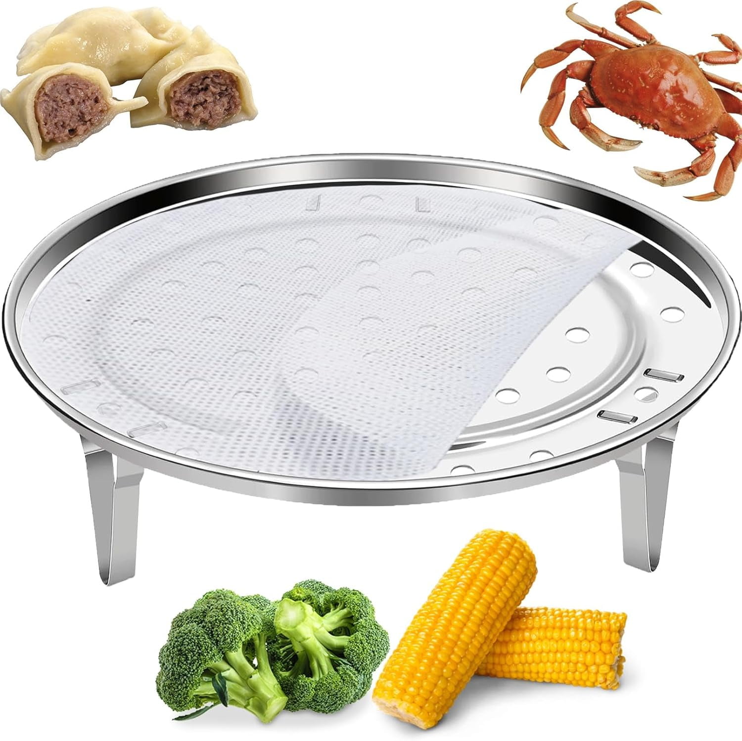 Round Steamer Rack 1pcs with Silicone Liners, Stainless Steel Food ...