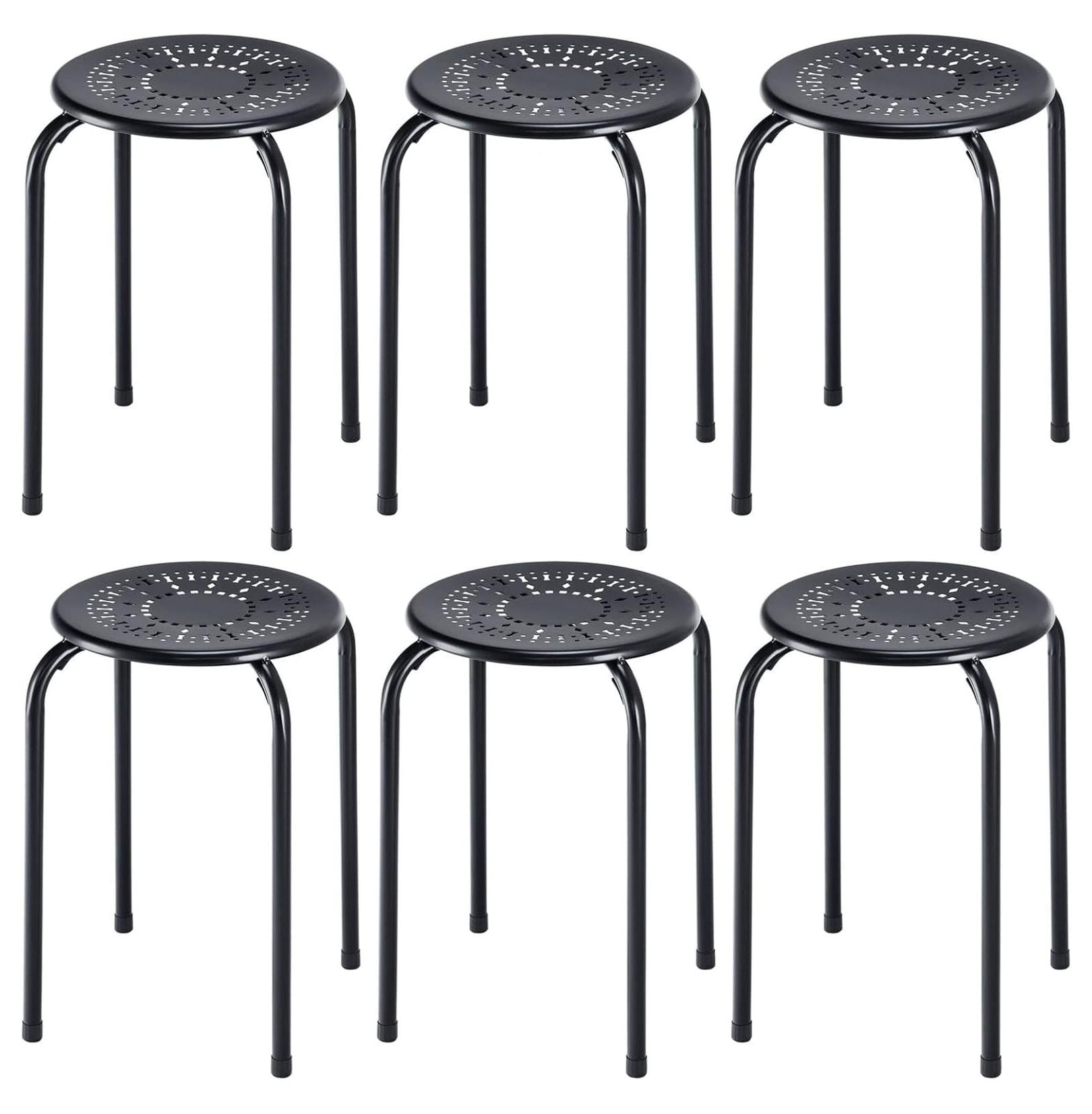 Round Steel Stool Set of 6 Stackable 17.5-Inch Backless Nesting Stool ...