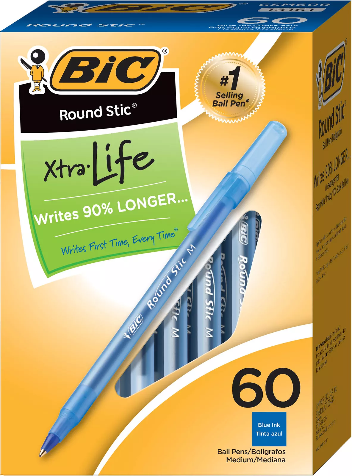 Round Stic Xtra Life Ball Pen, Medium Point (1.0 mm), Blue, 60-Count ...