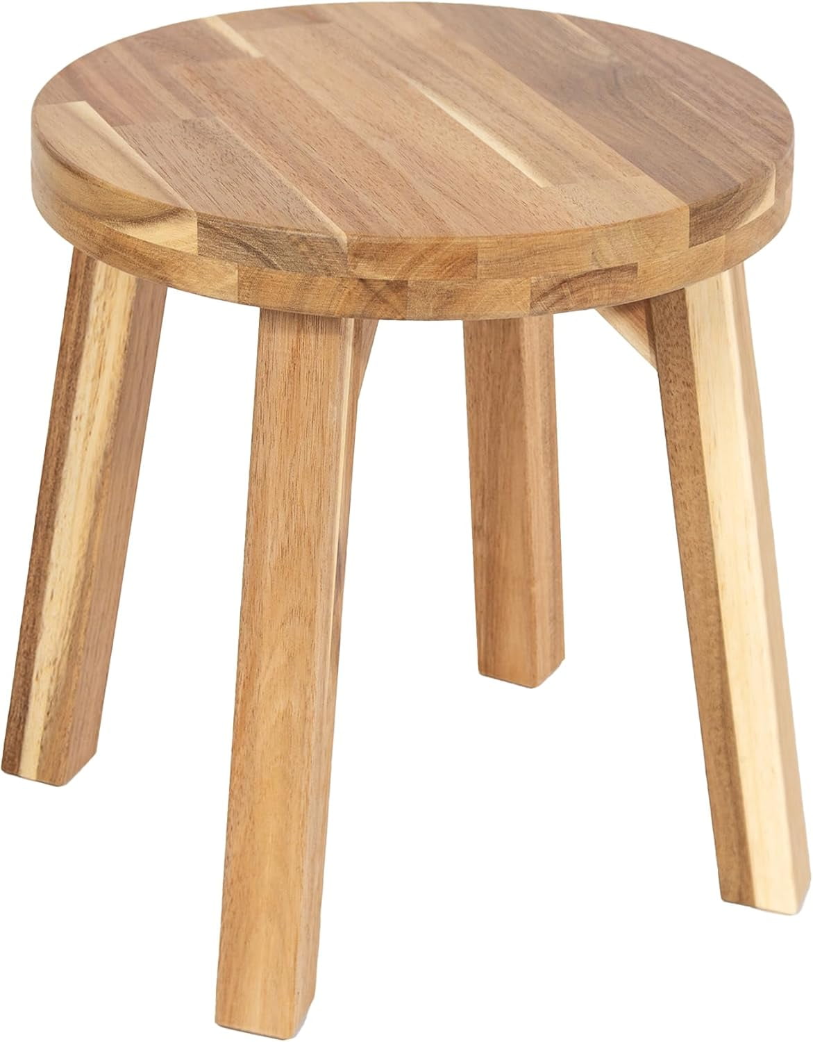 Round Stool Acacia Wood, 12" Height, 11" Round Top, Backless, Easy ...