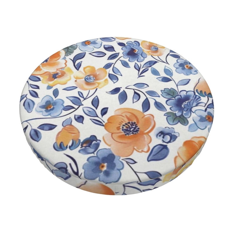 Round Stool Covers,Blue Floral Bar Stool Slipcover Round, Soft Bar ...
