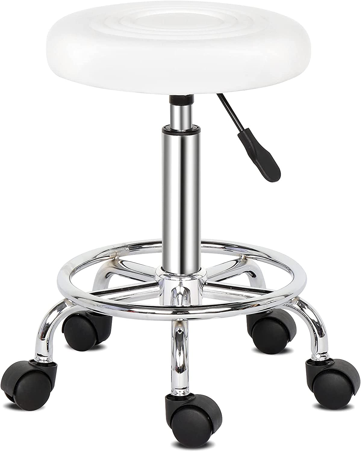 Round Stool with Lines Bar Stool PU Leather Height Adjustable, 360 ...