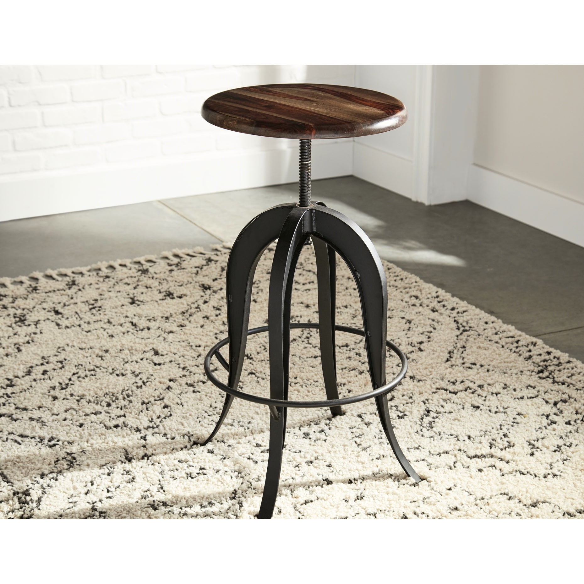 Round Stool | Smooth Height Adjustment for Counter Use | Wood Seat on ...