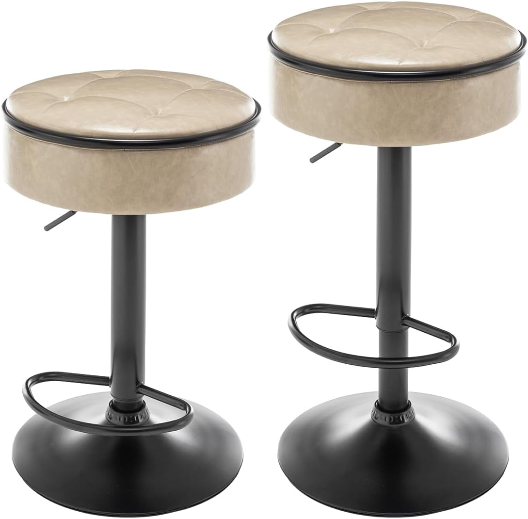 Round Storage Bar Stool Set of 2, 360°Counter Height Swivel Stools ...