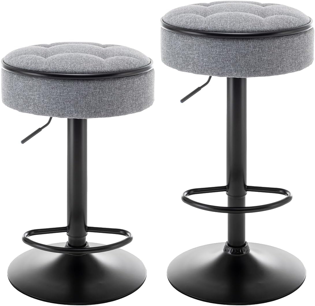 Round Storage Bar Stool Set of 2, 360°Counter Height Swivel Stools ...