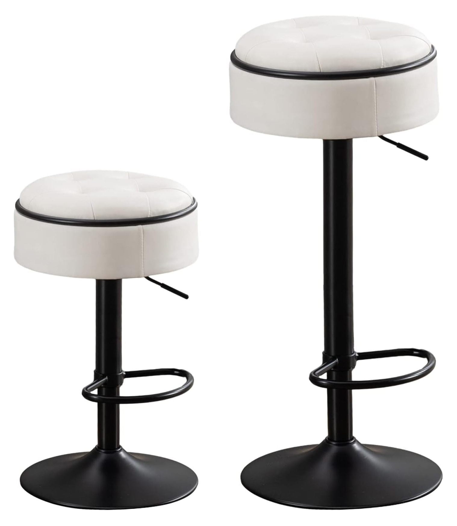 Round Storage Bar Stool Set of 2, Black Faux Leather Height Adjustable ...