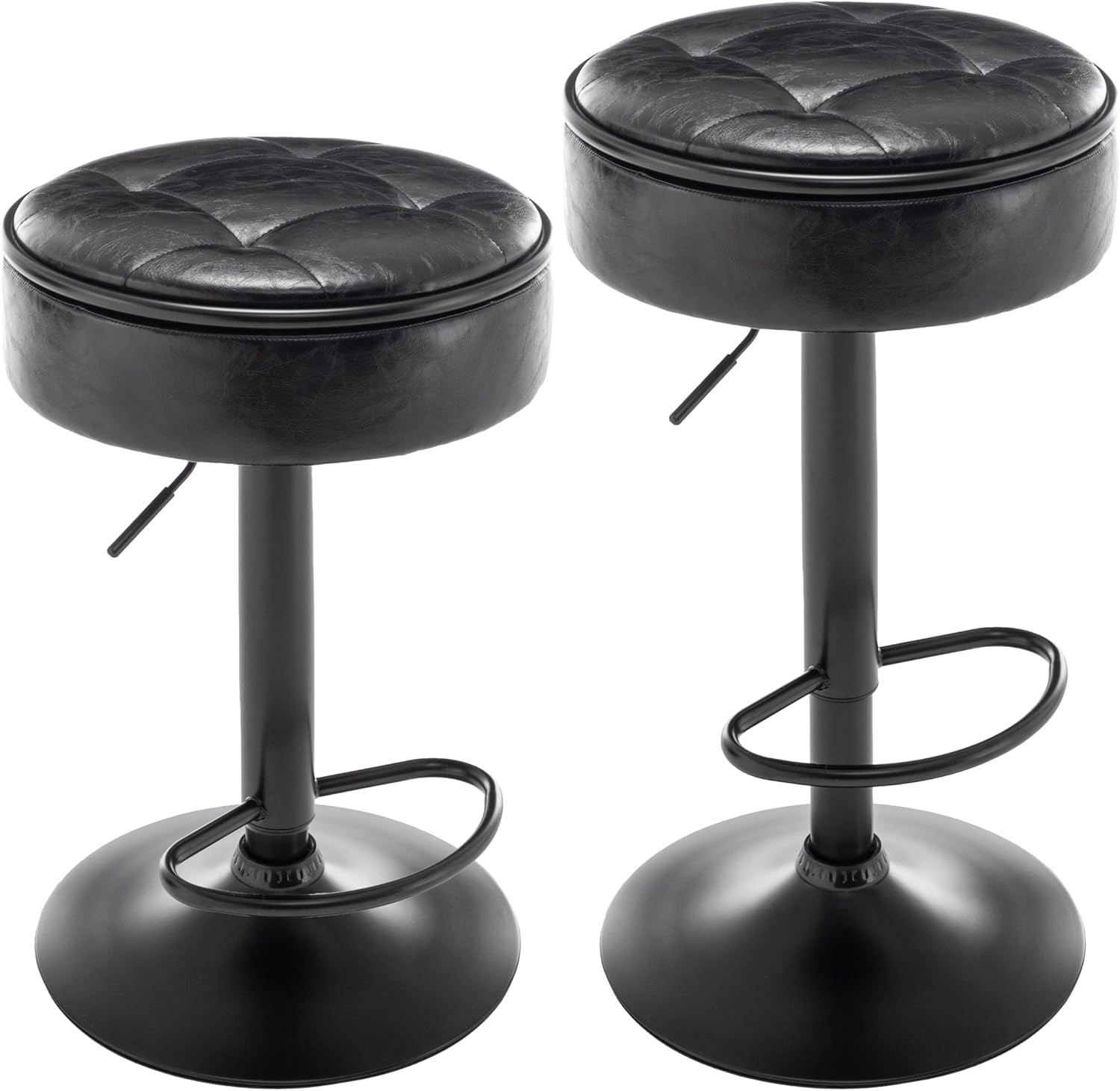 Round Storage Bar Stool Set of 2, Faux Leather Counter Height ...