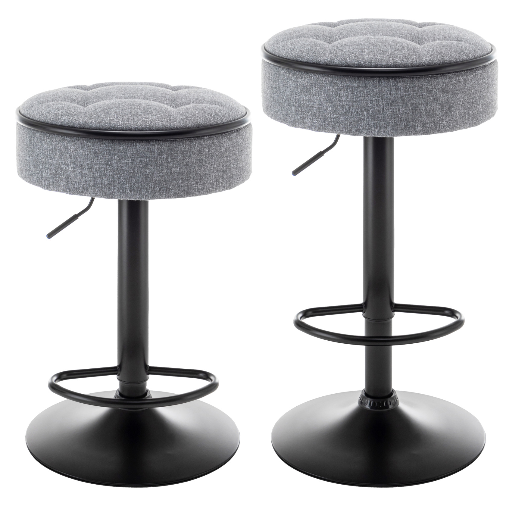 Round Storage Bar Stool Set of 2, PU Height Adjustable Swivel Stool ...