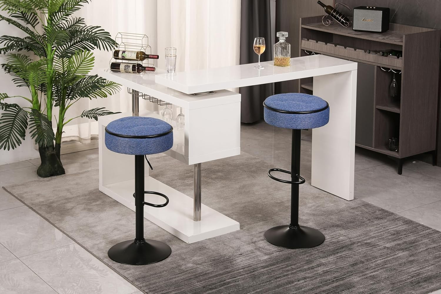 Round Storage Bar Stool Set of 2, Swivel Adjustable Height Backless ...